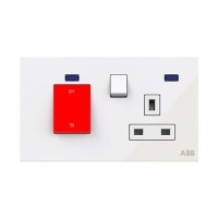 ABB Double Pole Switched Socket with Cooker Control Unit, AM118147-WG, Millenium, 13A, White Glass