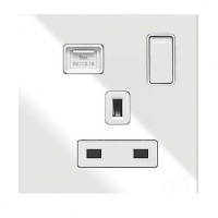 ABB Socket with USB Charger, AM23586-WG, Millenium, 13A, White Glass