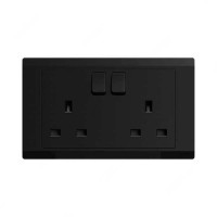 ABB Inora Double Pole Switch Socket, 2 Gang, 13A, Starry Black