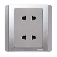 Schneider 10A Twin Gang 2 Pin Socket Outlet, Grey Silver - E3426US2_GS