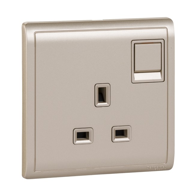 Schneider 13A 250V 1 Gang Switched Socket, Wine Gold - E8215_WG_G1