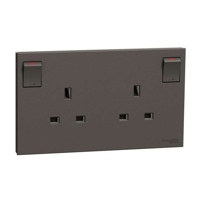Schneider Switched socket, AvatarOn C, 13A 250V, 2 gangs, with LED ...